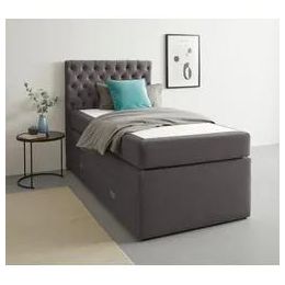 Bett Home Affaire "Boxbett Alvi mit Schubladen, Taschen-Federkernmatratze", grau (dunkelgrau), B:112cm H:133cm L:224cm, 100% Polyester, Betten, Bett, wahlweise H&auml;rtegrad der Matratze H2/H3/H4