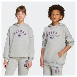 Kapuzensweatshirt Adidas ORIGINALS "LOGO PLAY HOODIE KIDS", M&auml;dchen, Gr. 170, grau (medium grau heather), Obermaterial: 70% Baumwolle, 30% Polyester, normal, Rundhals, angesetztes B&uuml;ndchen, Sweatshirts