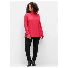 Langarmshirt sheego "Rollkragen-Shirt", Damen, Gr. 48/50, pink (magenta), 100% Baumwolle, unifarben, Shirts Langarmshirt