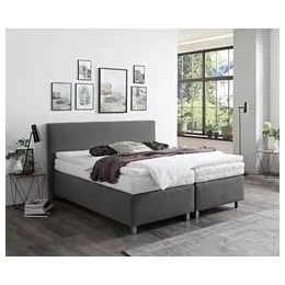 Boxspringbett "Florenz in den Breiten 160x200, 180x200cm & 200x200cm", anthrazit, B:195cm L:210cm, Westfalia Schlafkomfort, Komplettbetten, Boxspringbett, Verchromte Metallf&uuml;&szlig;e, die die Kopfteilform aufgreifen