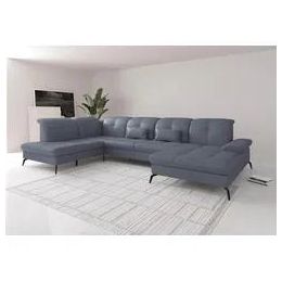 Sit & More Wohnlandschaft SIT & MORE "Amica, U-Form, inkl. Sitztiefenverstellung und Armteilverstellung", bunt (graublau), B:357cm H:90cm T:231cm, Sofas, Wohnlandschaft, wahlweise mit Kopfteilverstellung, Bettfunktion und Bettkasten