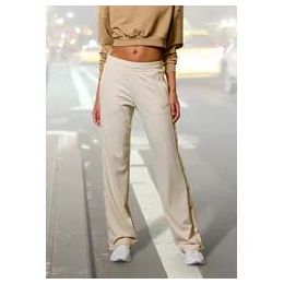 Loungepants French Connection, Damen, Gr. 36/38, N-Gr, beige, Obermaterial: 70% Viskose, 25% Polyamid, 5% Elasthan, bestickt, unifarben, bequem lang, Hosen, mit Druckkn&ouml;pfen seitlich am Bein