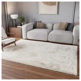 Teppich HOMIE LIVING "Parma", wei&szlig;, B:120cm H:50mm L:170cm, Polyester, Teppiche, Teppich, Hochflor, gewebt, kuschelig, uni, Wohnzimmer, Schlafzimmer, Esszimmer