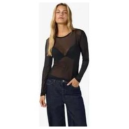 Netzshirt Noisy may "NMJUDITH L/S MESH TOP BG NOOS", Damen, Gr. L, schwarz, Jersey, Obermaterial: 95% Polyester, 5% Elasthan, unifarben, regular fit normal, Rundhals, Shirts, transparent