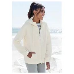 Fleecejacke ELBSAND, Damen, Gr. 36, beige (creme), Fleece, Obermaterial: 100% Polyester, unifarben, gerade h&uuml;ftlang, B&uuml;ndchen, Jacken Fleecejacke, &Uuml;bergangsjacke aus Teddy-Fleece mit verstellbarer Kapuze