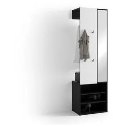 Kompaktgarderobe ByLiving "Dielen - Set Andorra", schwarz, wei&szlig;, B:55cm H:187,5cm T:40,5cm, FSC-zertifizierter Holzwerkstoff, Glas, Kunststoff, Metall, Schr&auml;nke, maximale Ordnung auf wenig Fl&auml;che mit Spiegel, Kleiderstange und Haken