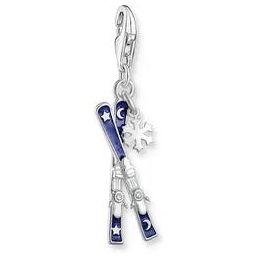 Charm-Einh&auml;nger Thomas Sabo "Skier mit Schneeflocken", silberfarben, dunkelblau, kristallwei&szlig;, kristallwei&szlig;, Charms, Damen, Silber 925 (recycelt), mit Zirkonia (synth.)
