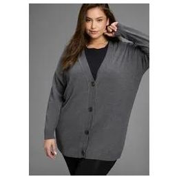 Strickjacke LAURA SCOTT CURVE, Damen, Gr. 40/42, grau (anthrazit m&eacute;lange), Feinstrick, Obermaterial: 50% Viskose, 28% Polyester, 22% Polyamid, unifarben, figurumspielend Po-bedeckend, V-Ausschnitt, Rippb&uuml;ndchen, Strickjacken Strickjacke, in kuscheligem Feinstrick und h&uuml;ftbedeckender Passform - GROSSE GR&Ouml;SSE