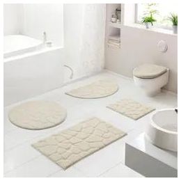 Badematte Grund "Ashtar, Badvorleger, Badezimmer Teppich, 3D-Design", creme, H:20mm, Polyester, Badematten, Badematte, Hoch-Tief-Design mit organischer Steinoptik, Made in Europe