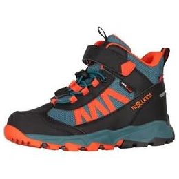 Wanderschuh Trollkids "KIDS TRONFJELL HIKER MID", Kinder, Gr. 40, orange (stormy blau, flame orange, schwarz), Mesh, Synthetik, Schuhe Wanderschuh, wasserdicht