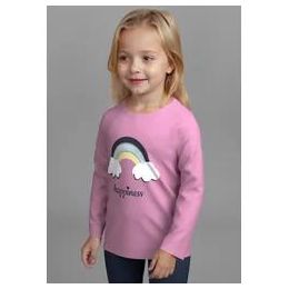 Langarmshirt Kidsworld "2er Pack 1x uni + 1x geringelt Langarmshirts", M&auml;dchen, Gr. 116/122, rosa (altrosa, geringelt), Single Jersey, Obermaterial: 95% Baumwolle, 5% Elasthan, bedruckt, Basic, Rundhals, Shirts Langarmshirt, 2er Pack Shirts mit Regenbogen und Ringel