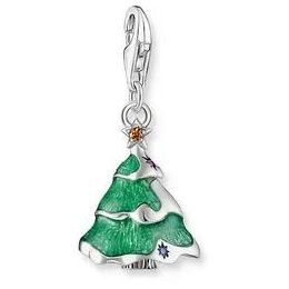 Charm-Einh&auml;nger Thomas Sabo "Weihnachtsbaum", silberfarben, gr&uuml;n, orange, violett, blau, orange, violett, blau, Charms, Damen, Silber 925 (recycelt), mit Zirkonia (synth.), Rubin (synth.), Glas-Keramik Stein