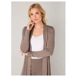 Longstrickjacke Base Level "Yayla long", Damen, Gr. 42, grau (schwarz taupe), Strick, Obermaterial: 94% Viskose, 6% Elasthan, unifarben, figurumspielend ca. Mitte Oberschenkel, tiefer Rundhals, Strickjacken Longstrickjacke, ohne Verschluss