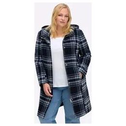 Wintermantel sheego, Damen, Gr. 48, tiefblau, eisblau, kariert, 90% Polyester, 10% Wolle, kariert, M&auml;ntel Wintermantel