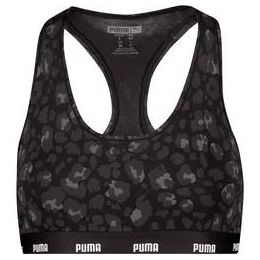 Crop-Top Puma "WOMEN PRINTED RACER BACK TOP", Damen, Gr. L, schwarz (schwarz combo), Single Jersey, Obermaterial: 95% Baumwolle, 5% Elasthan, k&ouml;rpernah kurz, Rundhals, Tops, Animal-Design, Logoschriftzug, Rundhalsausschnitt