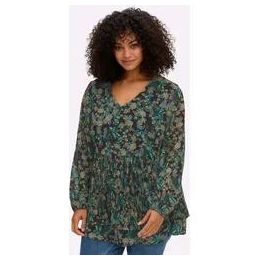 Longbluse sheego BY JOE BROWNS, Damen, Gr. 42, schwarz, bedruckt, 100% Polyester, bedruckt, gebl&uuml;mt, gemustert, mehrfarbig, V-Ausschnitt, Blusen Longbluse