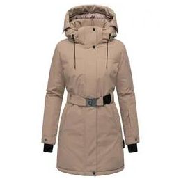 Wintermantel Navahoo "Frostkuss 14", Damen, Gr. XXXL(46), taupe, Obermaterial: 100% Polyester. Innenfutter: 100% Polyester. Wattierung: 100% Polyester. &Auml;rmelfutter: 100% Polyester, figurumspielend ca. Mitte Oberschenkel, hoch geschlossener Ausschnitt, &Auml;rmel ohne &Auml;rmelschlitz B&uuml;ndchen mit Daumenl&ouml;chern, M&auml;ntel Wintermantel, Warmer Damen Mantel mit abnehmbarer Kapuze und Tailleng&uuml;rtel