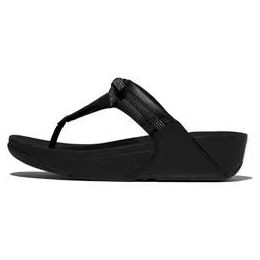Zehentrenner fitflop "LULU GLITZ BOW", Damen, Gr. 37, schwarz, Leder, Glitzer, Schuhe Zehentrenner, Slides, Badeschuh mit Glitter