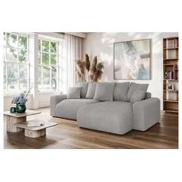Ecksofa Home Affaire "LAKESIDE klein mit Bettfunktion und Bettkasten, B/T/H 235/142/84 cm", grau (hellgrau), B:235cm H:84cm T:142cm, 100% Polyester, Sofas, Ecksofa, L-Form, Recamiere beidseitig montierbar, mit Wellenunterfederung