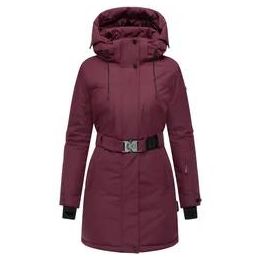 Wintermantel Navahoo "Frostkuss 14", Damen, Gr. S (36), rot (weinrot), Obermaterial: 100% Polyester. Innenfutter: 100% Polyester. Wattierung: 100% Polyester. &Auml;rmelfutter: 100% Polyester, figurumspielend ca. Mitte Oberschenkel, hoch geschlossener Ausschnitt, &Auml;rmel ohne &Auml;rmelschlitz B&uuml;ndchen mit Daumenl&ouml;chern, M&auml;ntel Wintermantel, Warmer Damen Mantel mit abnehmbarer Kapuze und Tailleng&uuml;rtel
