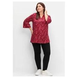 Longbluse sheego, Damen, Gr. 48, rot (dunkelrot, gemustert), 97% Viskose, 3% Elasthan, bedruckt, gebl&uuml;mt, gemustert, mehrfarbig, V-Ausschnitt, Blusen Longbluse