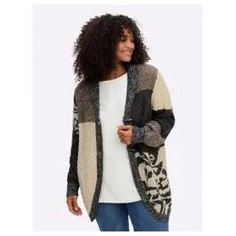 Cardigan sheego BY JOE BROWNS, Damen, Gr. 40/42, schoko, champagner, gemustert, 85% Polyacryl, 15% Wolle, gemustert, mehrfarbig, Strickjacken