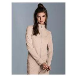 Sweatjacke TRIGEMA "TRIGEMA Jacke veredelt mit Kristallsteinen", Damen, Gr. XL, sand, melange, Single Jersey, 95% Baumwolle, 5% Elastan, lang, ohne Ausschnitt, Sweatjacken Sweatjacke