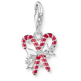 Charm-Einh&auml;nger Thomas Sabo "Zuckerstangen", silberfarben, rot, kristallwei&szlig;, kristallwei&szlig;, Charms, Damen, Silber 925 (recycelt), mit Zirkonia (synth.)