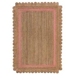 Teppich FLAIR RUGS "Grace aus Jute mit Muschelrandsaum", pink (natur, pink), B:200cm H:4mm L:290cm, Jute, Teppiche, Teppich, Teppich aus 100% Jute