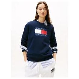 Tommy Hilfiger Sweatshirt TOMMY JEANS "TJW REG TJ FLAG CREW", Damen, Gr. XS (34), blau (schwarz night navy), Sweatware, Obermaterial: 100% Baumwolle, bedruckt, regular fit, Rundhals, Rippb&uuml;ndchen, Sweatshirts Sweatshirt