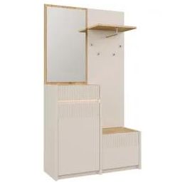 Kompaktgarderobe FORTE "Oak Squere Garderobe, 1 T&uuml;re, 1SK, 1 Klappe", beige (sand, mauvella eiche), B:108,4cm H:195,9cm T:41,7cm, Holzwerkstoff, Schr&auml;nke, B/H/T 108,4 /195,9/41,7 cm Spiegel, Haken, Kleiderstange