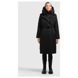Trenchcoat Khujo "LEXY", Damen, Gr. XS, schwarz, 100% Polyamid, unifarben, regular fit knielang, Raglan&auml;rmel Rippb&uuml;ndchen mit Windstopper, M&auml;ntel
