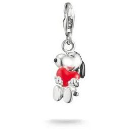 Charm-Einh&auml;nger Thomas Sabo "Thomas Sabo x Peanuts Snoopy & Herz Charm - Original", silberfarben, schwarz, rot, Charms, Damen, Silber 925 (recycelt)