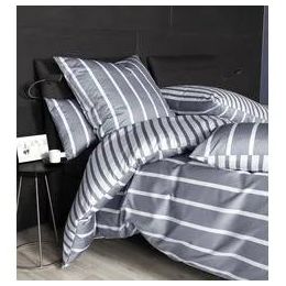 Wendebettw&auml;sche Janine "Interlock-Jersey59028 3", grau (platin), B/L: 155cm x 200cm, 1 Stk., 1 Stk., Interlock-Jersey, B/L: 80cm x 80cm, Interlock-Jersey, Obermaterial: 100% Baumwolle, Bettw&auml;sche, Wendebettw&auml;sche, mit Reissverschluss