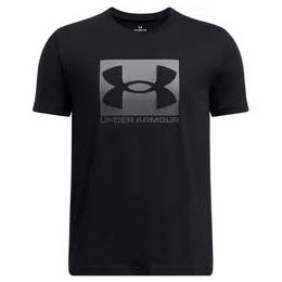 T-Shirt Under Armour "UA B BOXED SPORTS UPDATE SS", Jungen, Gr. XS, schwarz (schwarz,, pitch gray), Obermaterial: 60% Baumwolle, 40% Polyester, Rundhals, Shirts T-Shirt, sportlicher Stil, f&uuml;r Sportmode, aus Baumwolle und Polyester