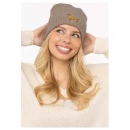 Beanie Zwillingsherz "Dog-Patch", Damen, beige (mittelbeige), Strick, Obermaterial: 100% Kaschmir, M&uuml;tzen Beanie, mit niedlichem Dackelmotiv