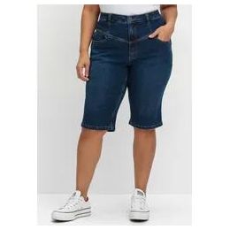 Jeansbermudas sheego, Damen, Gr. 56, Normalgr&ouml;&szlig;en, blau (dunkelblau denim), 99% Baumwolle, 1% Elasthan, unifarben, 7/8-L&auml;nge, Jeans