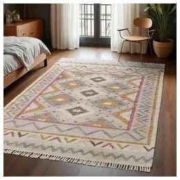 Teppich ELLE DECORATION "Kelim Imani", creme multifarben, B:120cm H:3mm L:170cm, Baumwolle, Jute, Teppiche, Teppich, Jute, Baumwolle, Natur, Handgewebt, Kelim, orientalisch, Boho