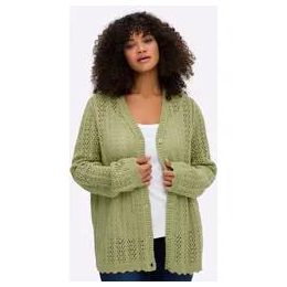 Strickjacke sheego, Damen, Gr. 52/54, lindgr&uuml;n, 80% Polyacryl, 20% Baumwolle, unifarben, Strickjacken Strickjacke
