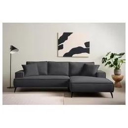 Ecksofa Home Affaire "TVINNU, L-Form, 275cm, in Cord und Leinenoptik", anthrazit, B:275cm H:83cm T:173cm, Sofas, Ecksofa, wahlweise Recamiere rechts/links, schwarze F&uuml;&szlig;e, bequemer Sitzkomfort