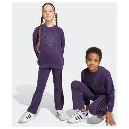 Trainingsanzug Adidas ORIGINALS "LOOSE CREW FLARED KIDS LEGGINGS SET", Jungen, Gr. 110, aurora plum, Obermaterial: 70% Baumwolle, 30% Polyester, Sportanz&uuml;ge Trainingsanzug
