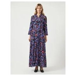 Hemdblusenkleid Y.A.S "YASSAVANNA LONG SHIRT DRESS", Damen, Gr. XXL, N-Gr, blau (skipper blau aop:liro print), Web, Obermaterial: 100% Viskose, bedruckt, relaxed fit lang, Kleider, Sommerkleid, mit 3/4 &Auml;rmel