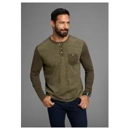 Longsleeve Arizona, Herren, Gr. M (48/50), gr&uuml;n (khaki), Single Jersey, Obermaterial: 100% Baumwolle, meliert, regular fit, Rundhals, Shirts, Langarm, melierte Optik, Rundhalsausschnitt mit Knopfleiste