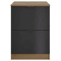 Schrankmodule GAMI "Eden K&uuml;che Topfschrank B.60 2 Ausz&uuml;gen", schwarz (eiche helvezia nachbildung, schwarz), B:60cm H:86cm T:60cm, Holzwerkstoff, Schr&auml;nke, Topfschrank mit 2 Ausz&uuml;gen B.60