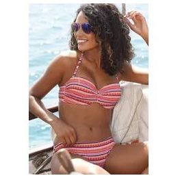 B&uuml;gel-Bandeau-Bikini Lascana, Damen, Gr. 38, Cup D, orange (orange gestreift), Polyamid, Glanzfaden, gestreift, strukturiert, Bikini-Sets, mit goldfarbenen Glitzerstreifen