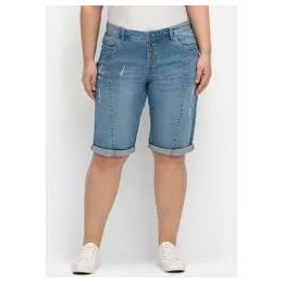 Jeansbermudas sheego, Damen, Gr. 54, Normalgr&ouml;&szlig;en, blau (light blau, denim), 98% Baumwolle, 2% Elasthan, unifarben, kurz, Jeans