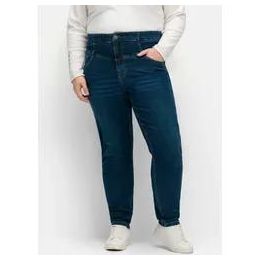 Stretch-Jeans sheego, Damen, Gr. 44, Normalgr&ouml;&szlig;en, blau (dunkelblau denim), 99% Baumwolle, 1% Elasthan, unifarben, lang, Jeans