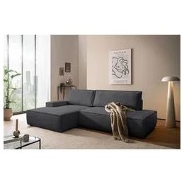 Ecksofa Home Affaire "SHERWOOD, Schlafsofa in L-Form offen (275cm), Cord, Leinenoptik", anthrazit, B:275cm H:85cm T:167cm, 100% Polyester, Sofas, Ecksofa, Schlaffunktion und Bettkasten, Kedernaht, hoher Sitz- & Liegekomfort
