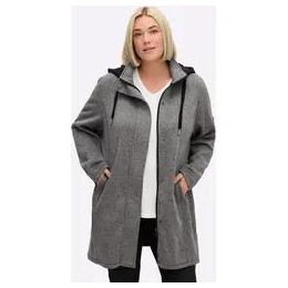 Strickfleecejacke sheego, Damen, Gr. 40, grau (anthrazit, meliert), 100% Polyester, Kapuze:100% Polyester, Wattierung:100% Polyester, meliert, Jacken