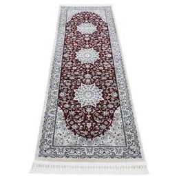 Teppich CarpetFine "Nain Diane, auch als L&auml;ufer", rot, B:60cm H:8mm L:180cm, Polyester, Polypropylen, Teppiche, Teppich, Kurzflor mit Fransen, Vintage Orient Look, Wohnzimmer